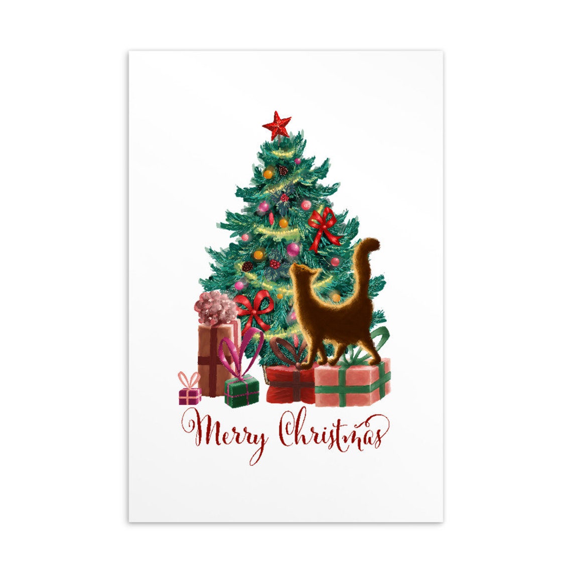 Merry Christmas Postcard. Christmas Greeting Card With - Etsy