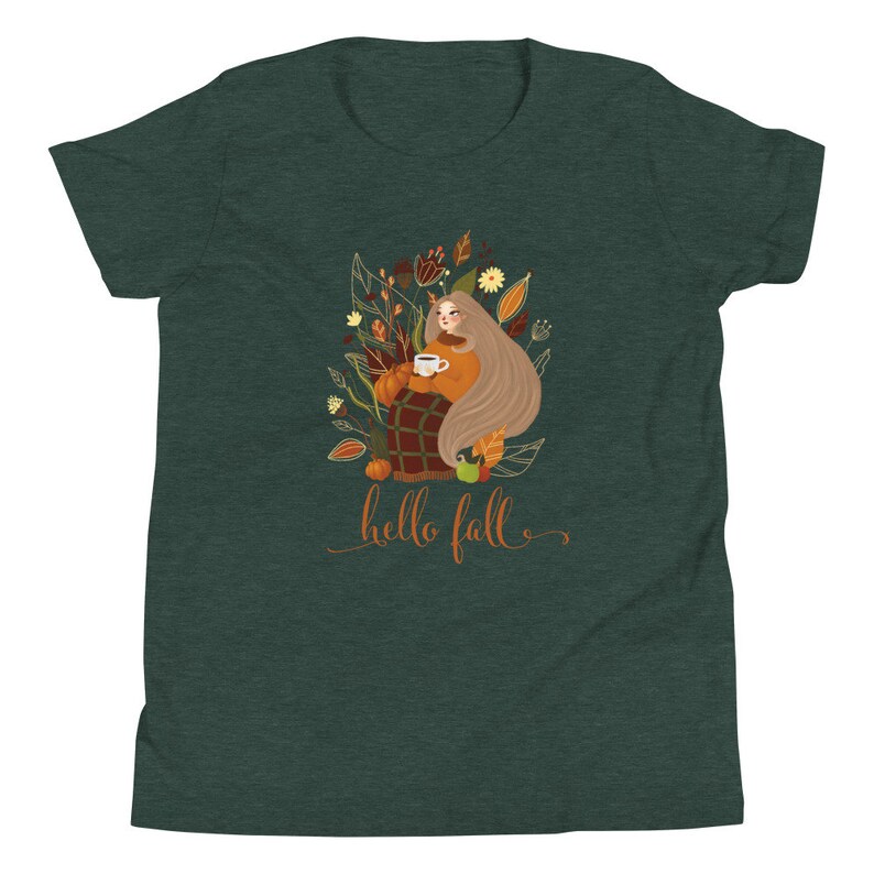 Hello Fall Youth Shirt for Kids. Autumn Tee Girl Pumpkin - Etsy