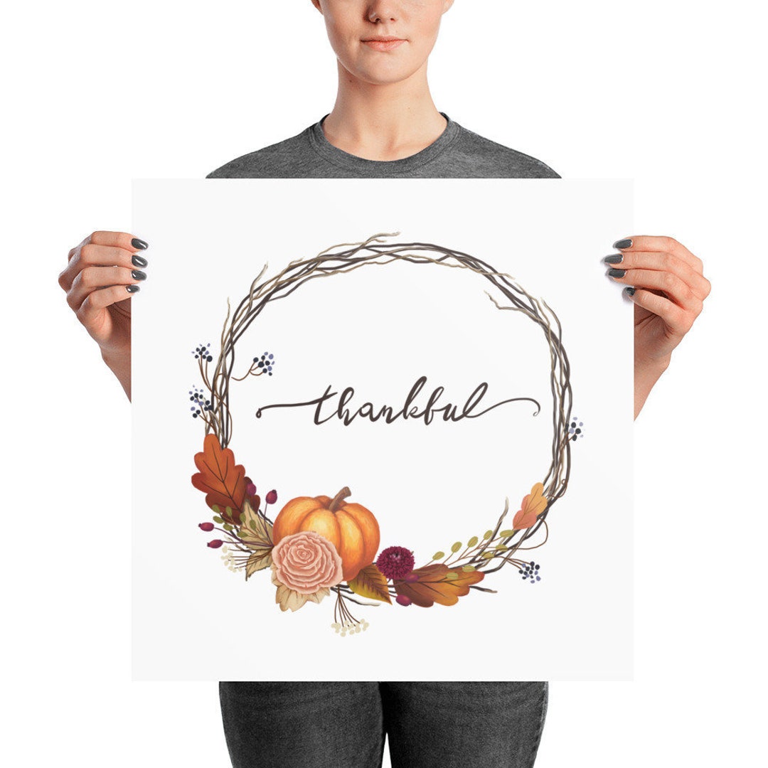 Thanksgiving Wreath Wall Art Thankful Decor Fall Poster Fall - Etsy
