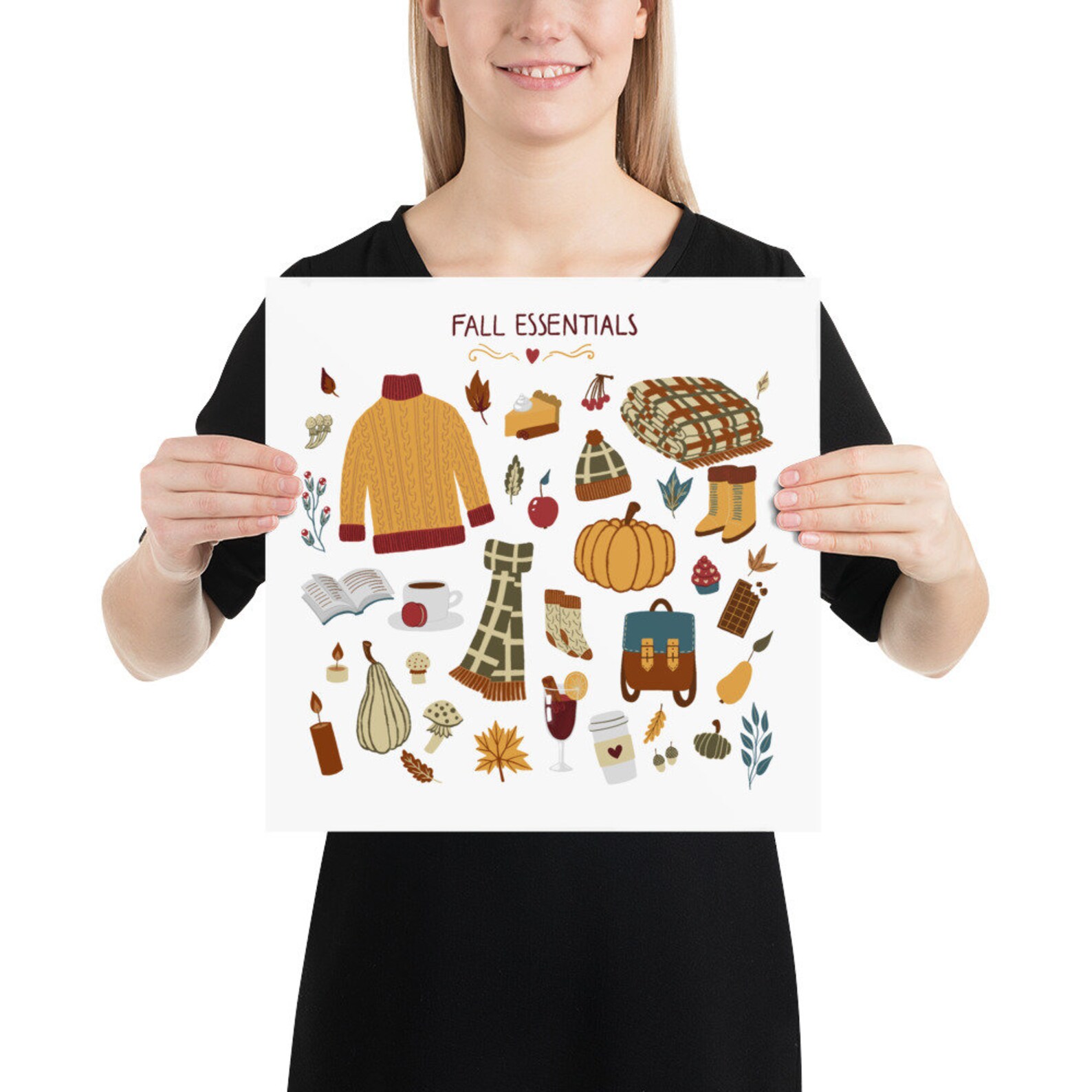 Unique Fall Thanksgiving poster. Autumn wall art with fall | Etsy