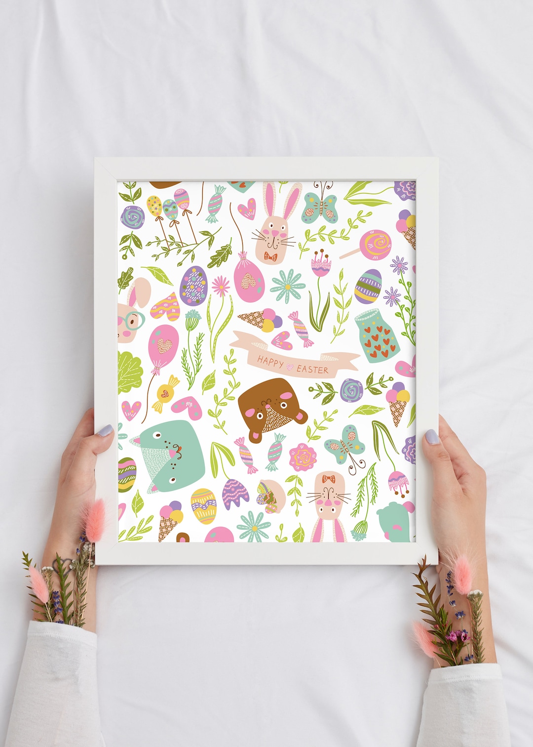 Easter Wall Art Printable Spring Home Decor Easter Bunny Wall Art ...