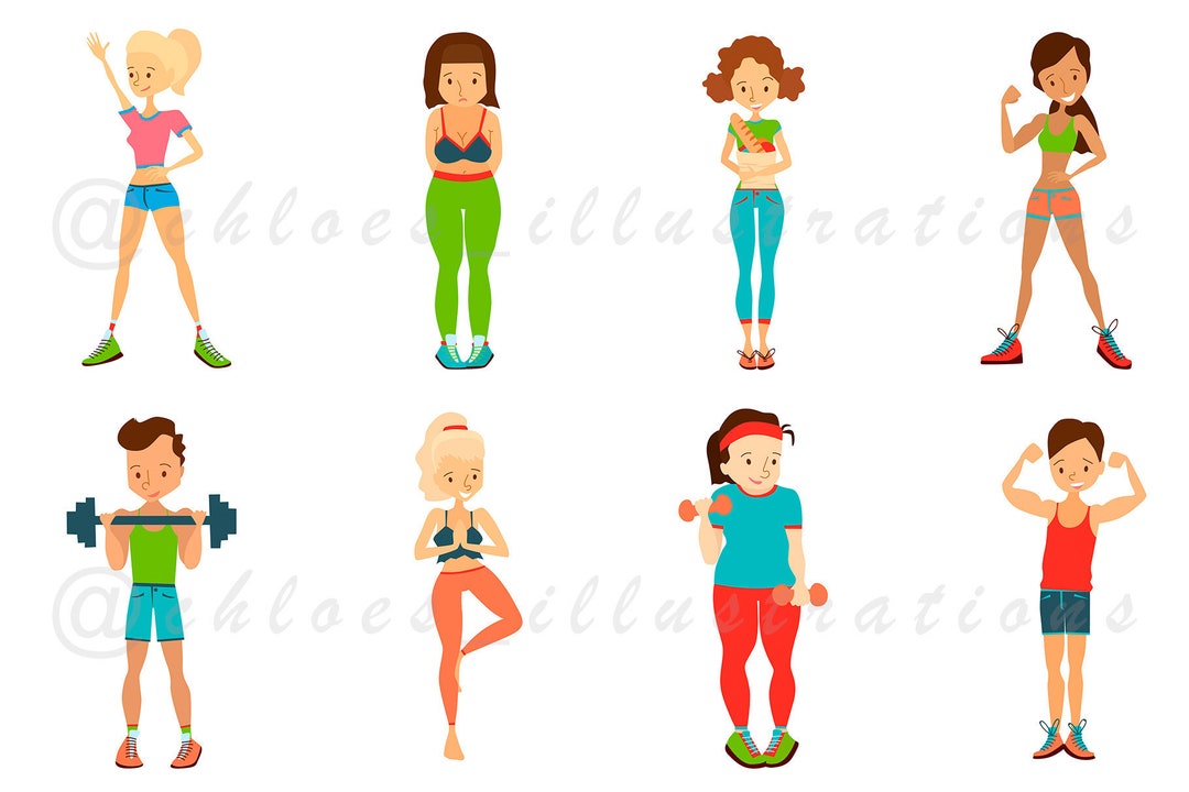 Healthy Lifestyle PNG Vector People EPS Clipart Set Illustration, Work ...