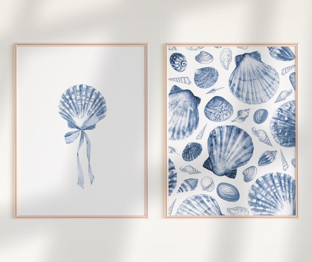Blue Coastal Wall Art Set of 2 Coquette Room Decor, Blue Coquette Wall ...