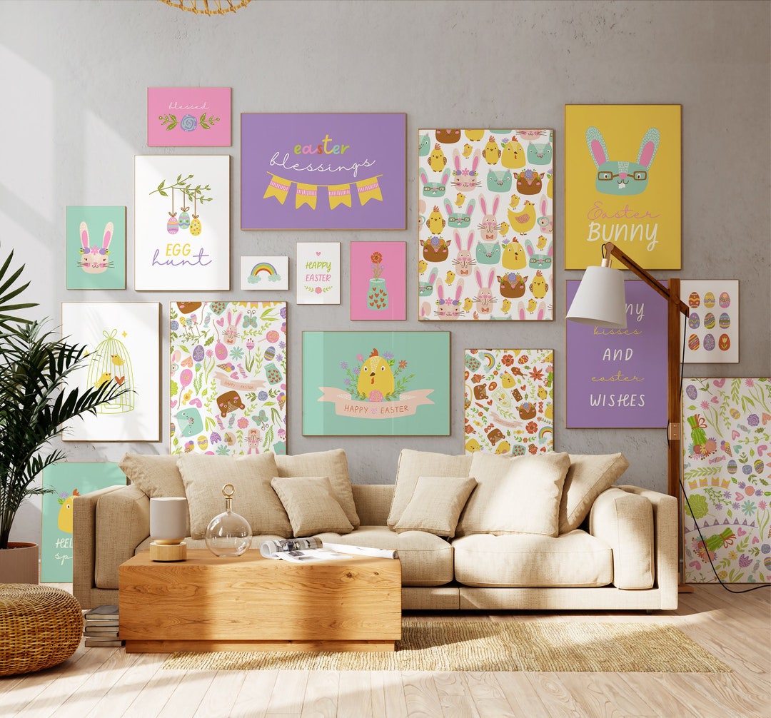 Easter Gallery Wall Set, Mega Bundle Easter Wall Art Set of 17, Spring ...