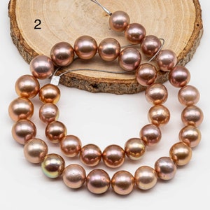 11-14mm Round Edison Pearl Bead Natural Pink Color With Gold Overtones ...