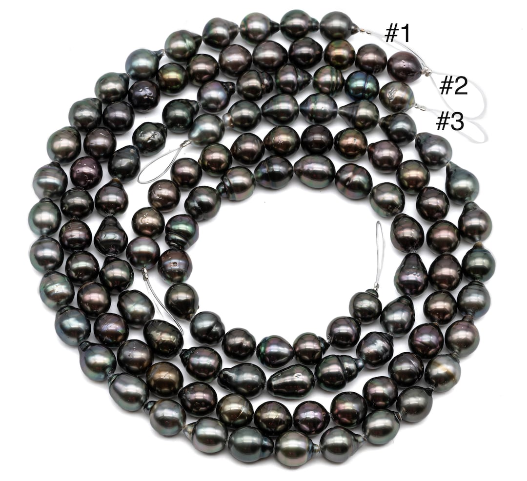 Black Tahitian Pearl Strand, Teardrops With Nice Luster and Blemishes ...