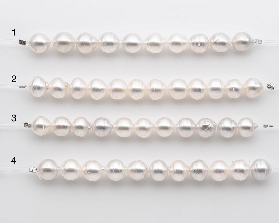 9-10mm White South Sea Pearl Short Strand, Near Round and Natural Color ...