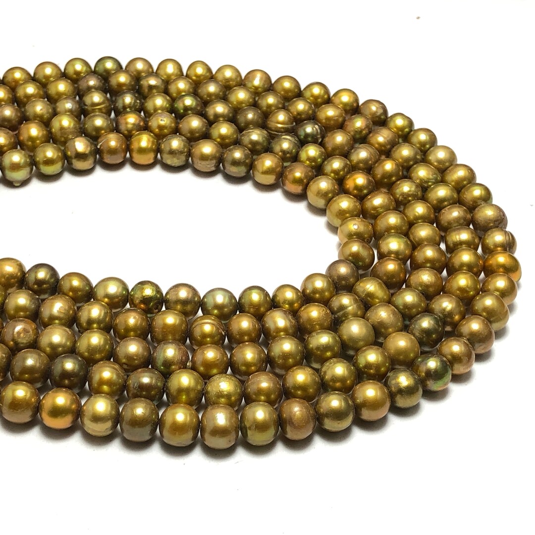 Freshwater Pearls, 7-7.5mm off Round Potato Pearls, Green Color, POT026 ...