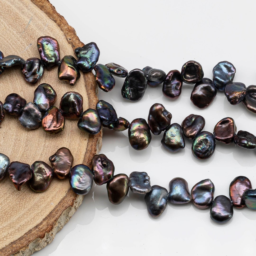 9-10mm Keshi Freshwater Pearl Bead in Peacock Colors With High Luster ...
