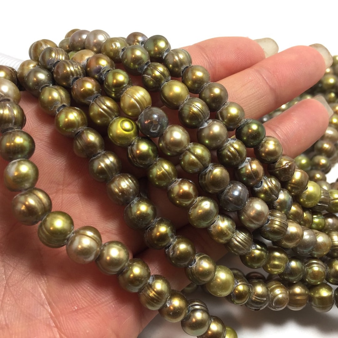 Large Hole Pearls, 7-7.5mm Potato Shape, Olive Green Colors Freshwater ...