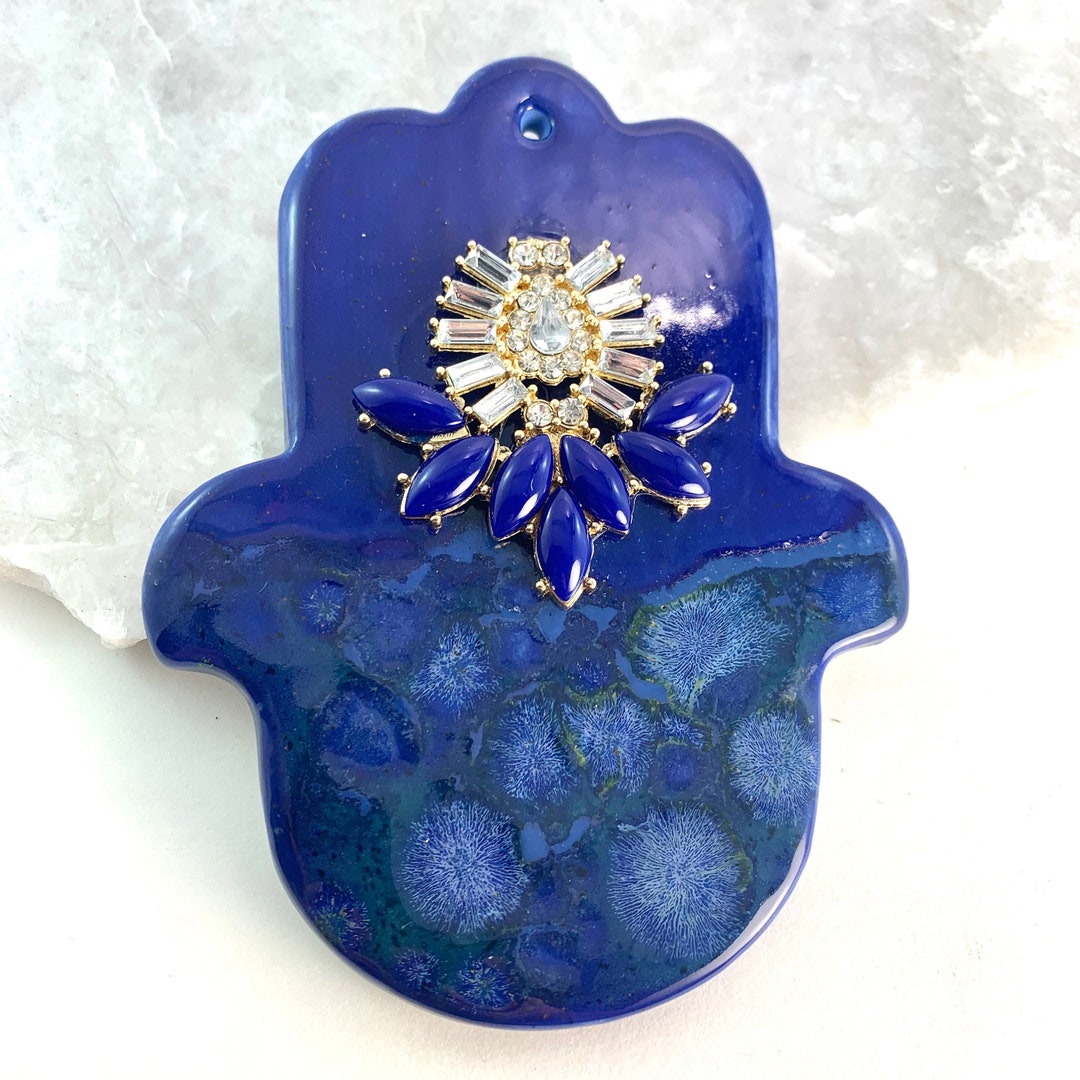 Blue Bejeweled Ceramic Hamsa Wall Hanging - Etsy