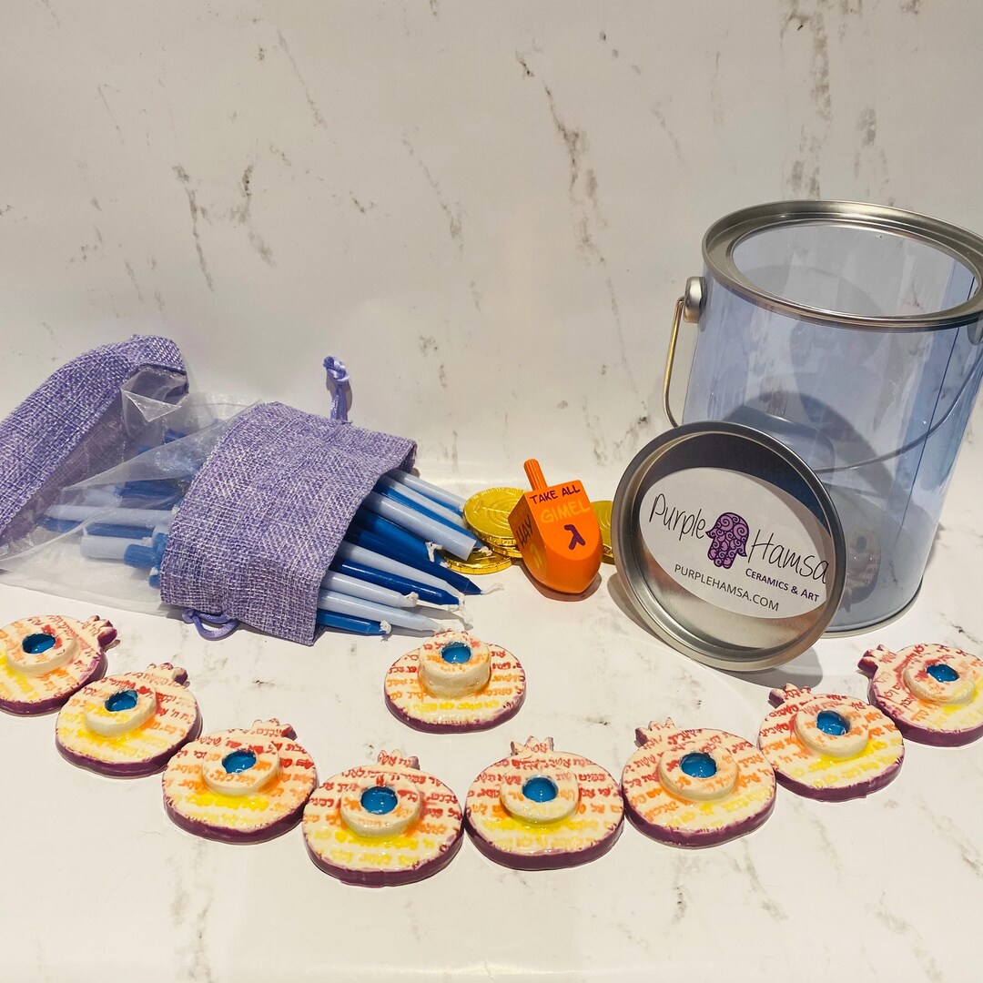 Chanukah Bucket With a Hebrew Letter Pomegranate Rainbow Glaze Ceramic ...