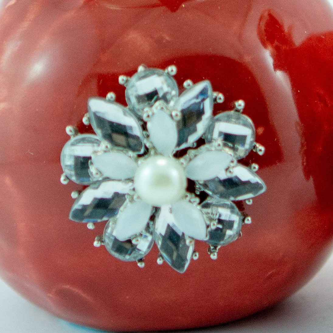 Bright Red Ceramic Pomegranate Candle Sticks With Mirror Bead & Pearl ...