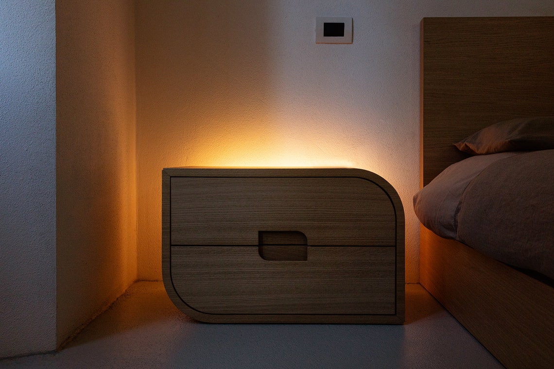 Oak Wood Nightstand With Led Light. Minimal Style - Etsy