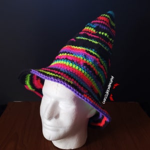 Rave Wizard Neon Color Crocheted Hat - Etsy