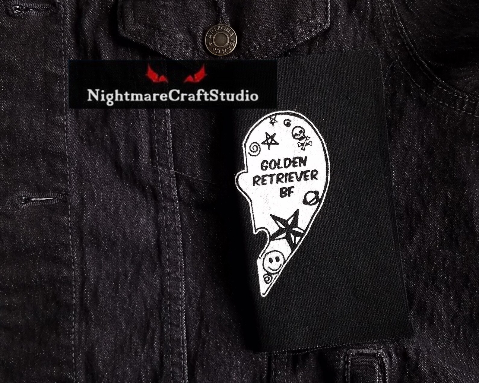 Goth Girlfriend Golden Retriever Boyfriend Heart Halves Patch ...