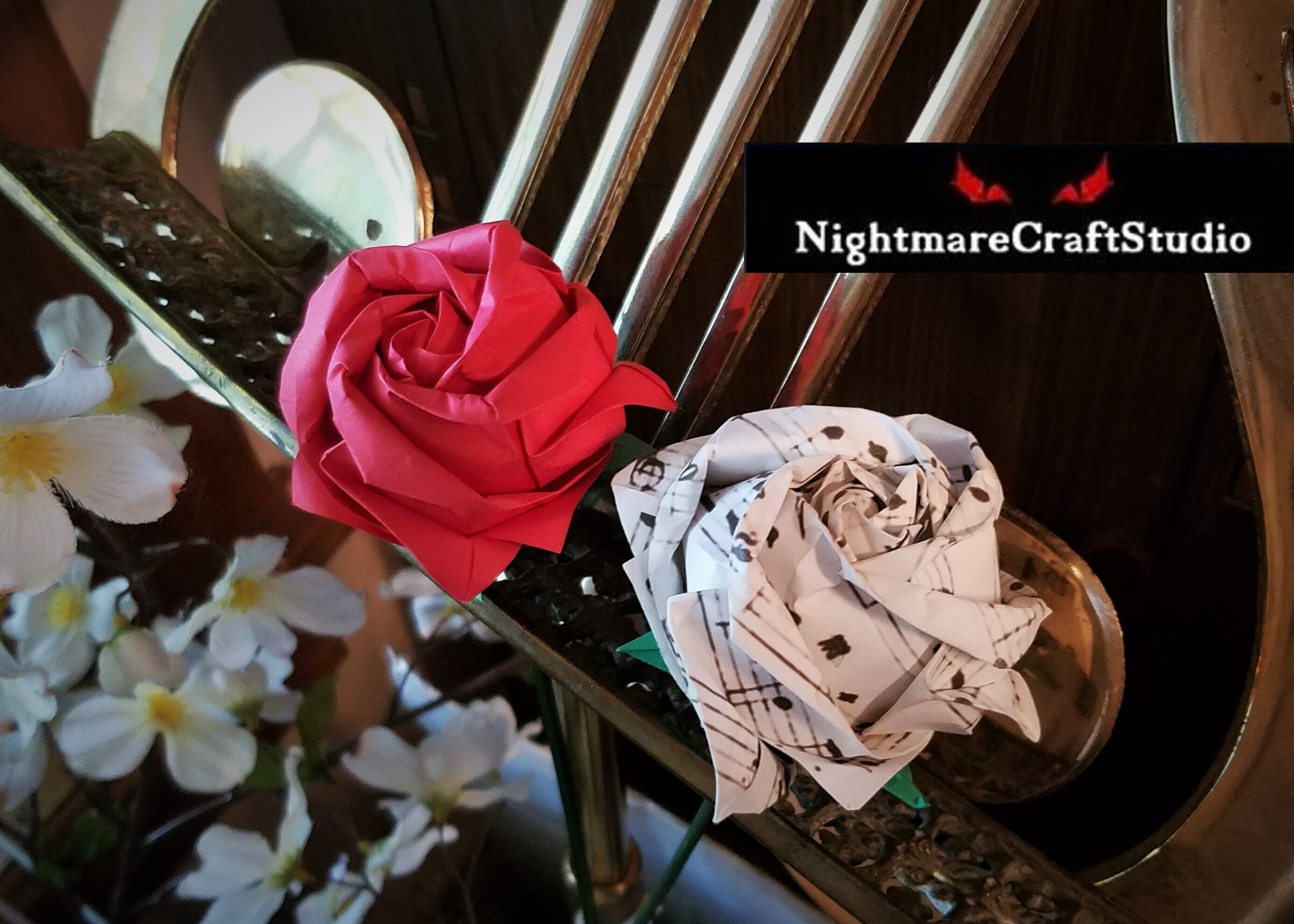 Sheet Music Origami Rose With Calyx and Stem - Etsy