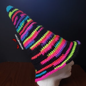 Rave Wizard Neon Color Crocheted Hat - Etsy