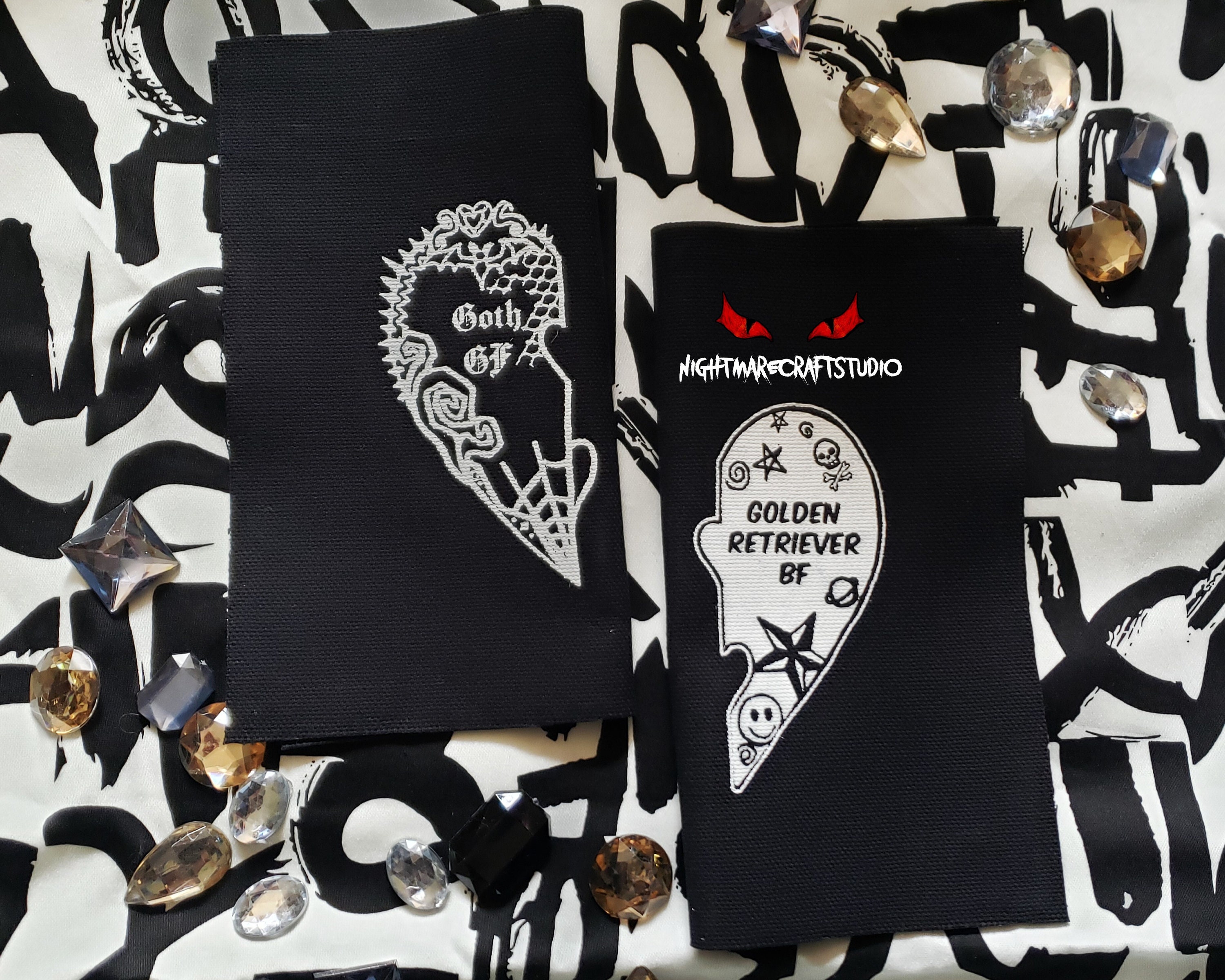 Goth Girlfriend Golden Retriever Boyfriend Heart Halves Patch ...