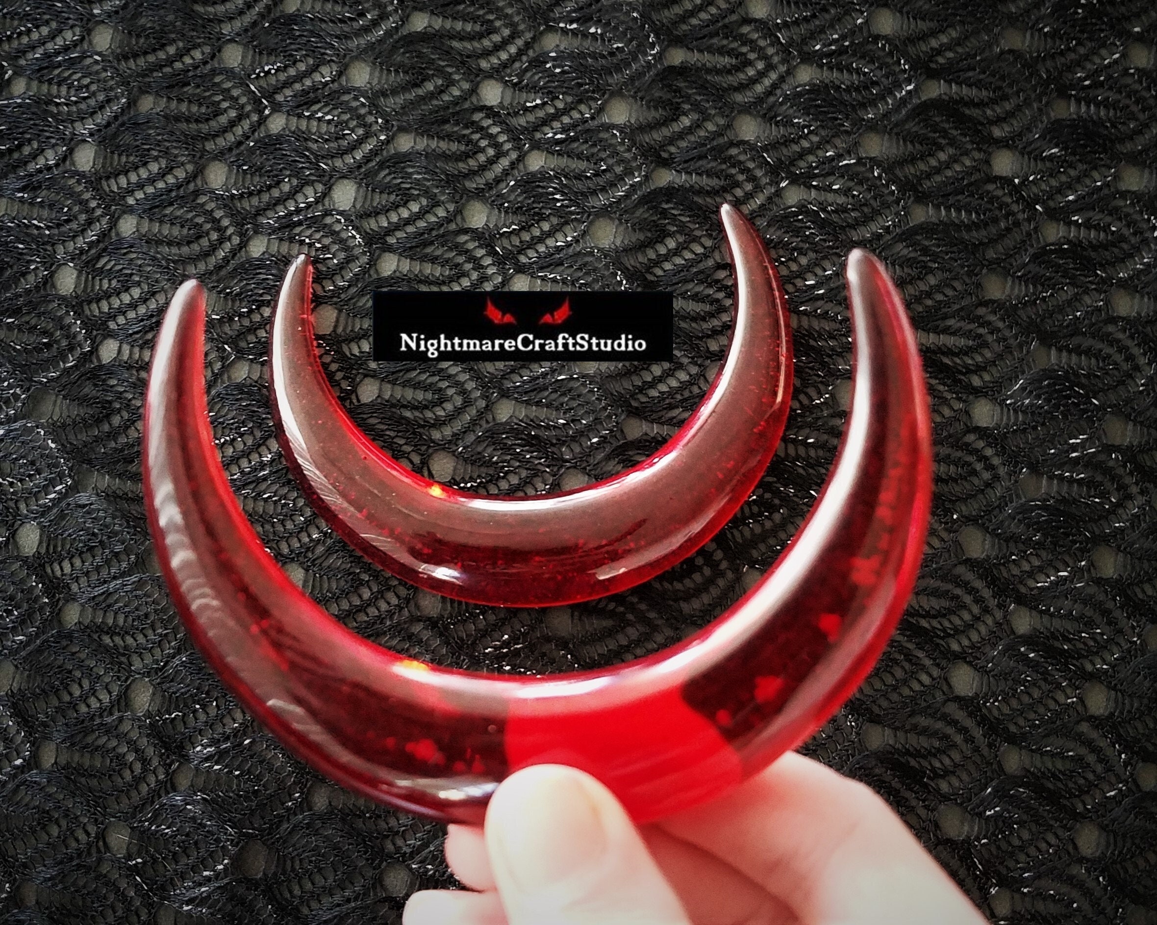 Red Devil Horns Crescent Moon Resin Hair Stick - Etsy