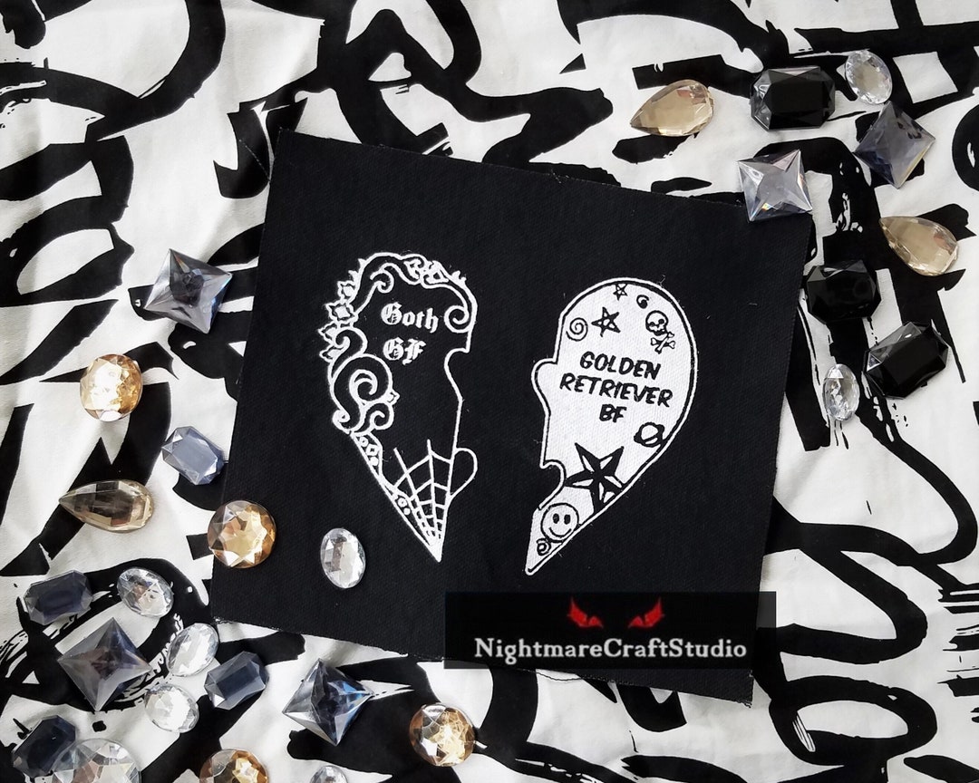 Goth Girlfriend Golden Retriever Boyfriend Heart Halves Patch ...