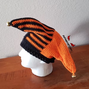Orange & Black Crochet Jester Hat With Jingle Bells - Etsy