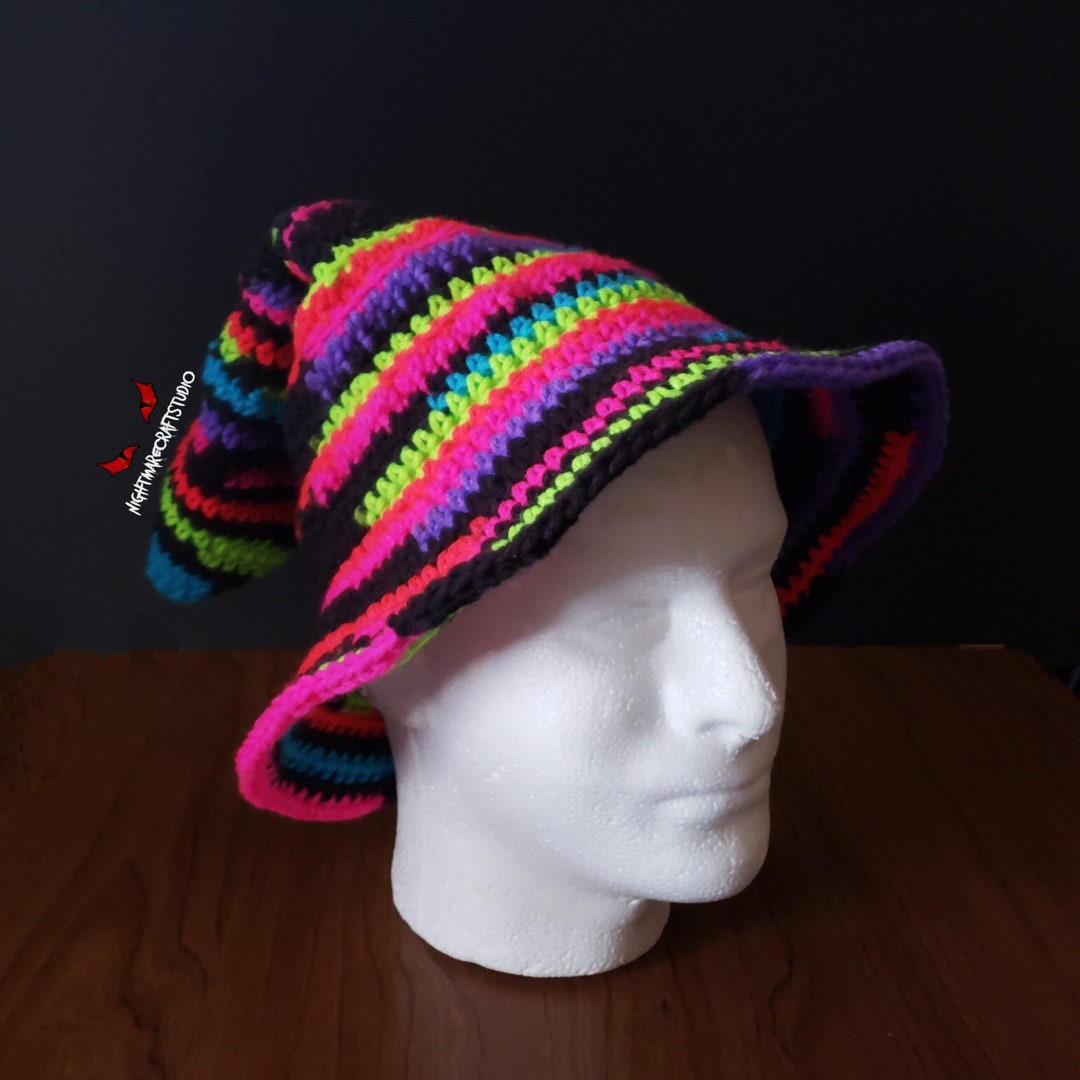 Rave Wizard Neon Color Crocheted Hat - Etsy
