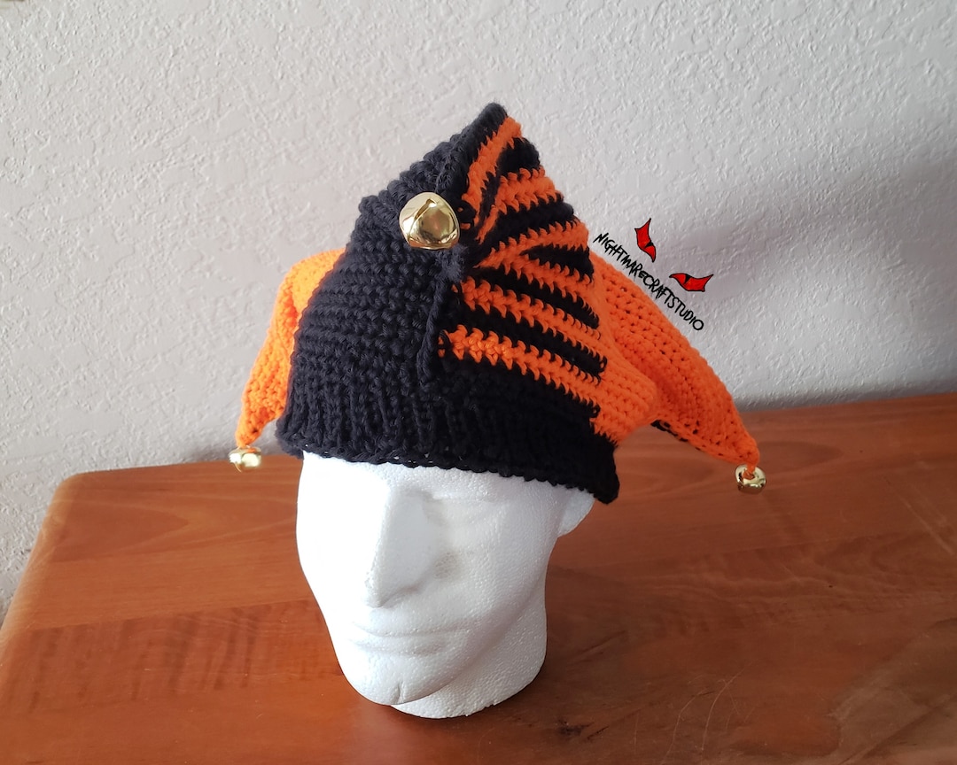 Orange & Black Crochet Jester Hat With Jingle Bells - Etsy