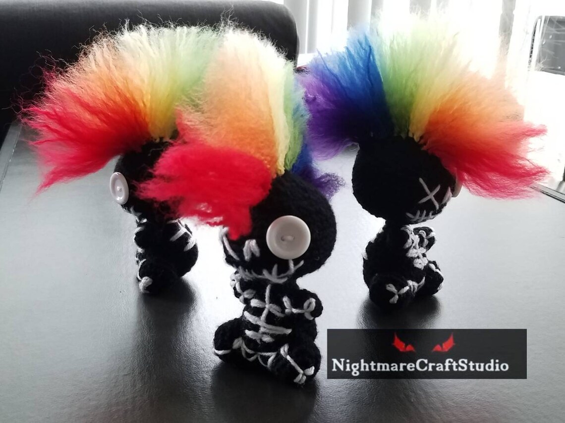 Skeleton Voodoo Doll With Rainbow Mohawk Crochet Plush - Etsy