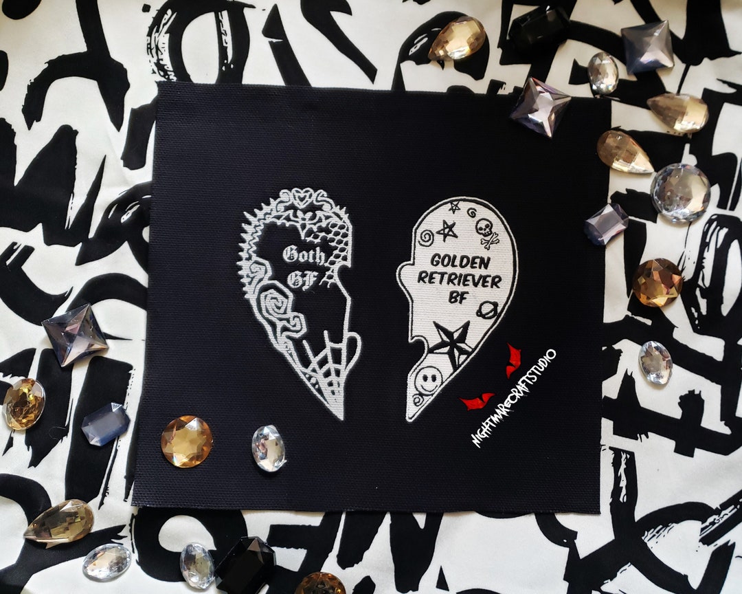 Goth Girlfriend Golden Retriever Boyfriend Heart Halves Patch ...