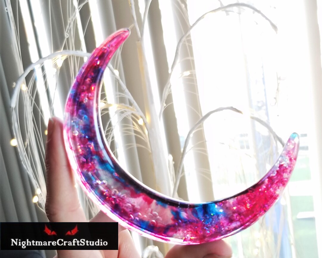 Inky Pink Purple Blue Crescent Moon Resin Hair Stick - Etsy