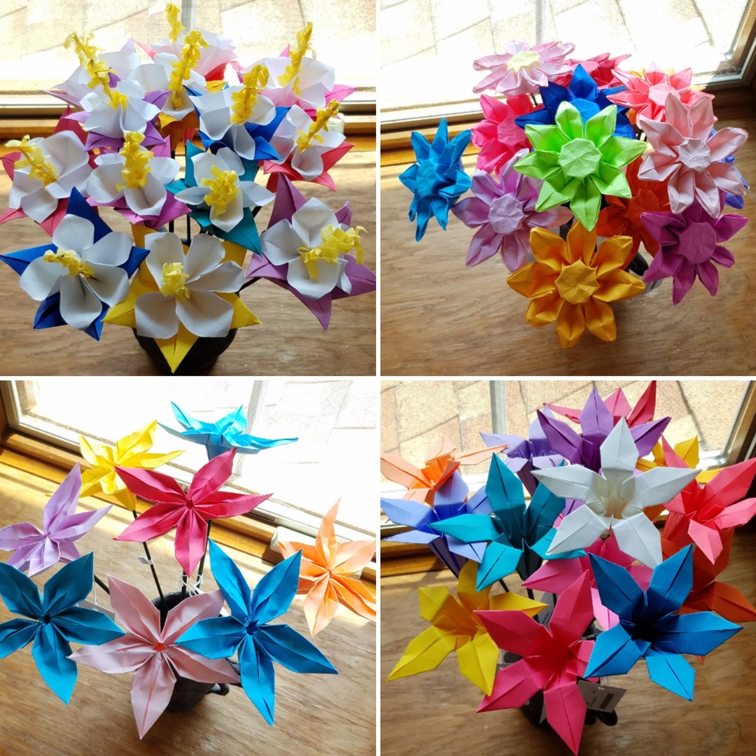 Origami Paper Flowers: Cosmos, Clematis, Four-o-clock, Columbines - Etsy