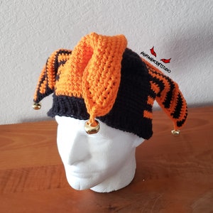 Orange & Black Crochet Jester Hat With Jingle Bells - Etsy