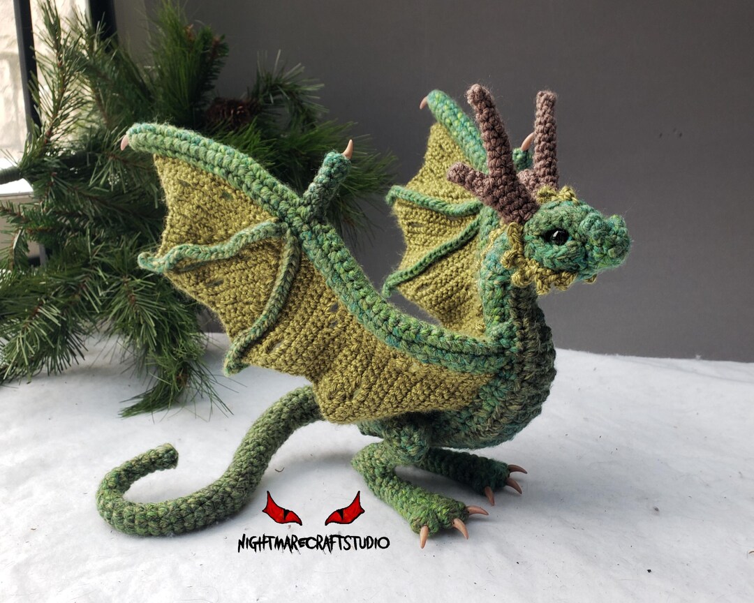 Green Leafy Wyvern Dragon Crochet Soft Sculpture Art Doll - Etsy