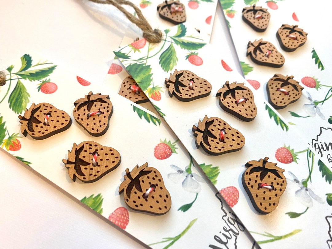 Strawberry Buttons, Set of Strawberry Buttons, Solid Cherry, Walnut or ...