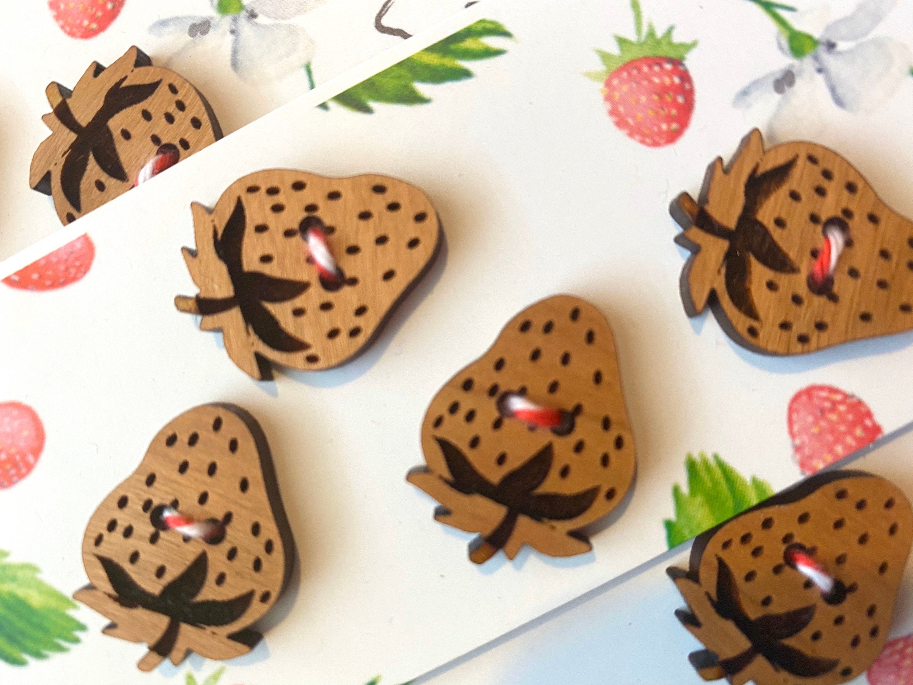 Strawberry Buttons, Set of Strawberry Buttons, Solid Cherry, Walnut or ...