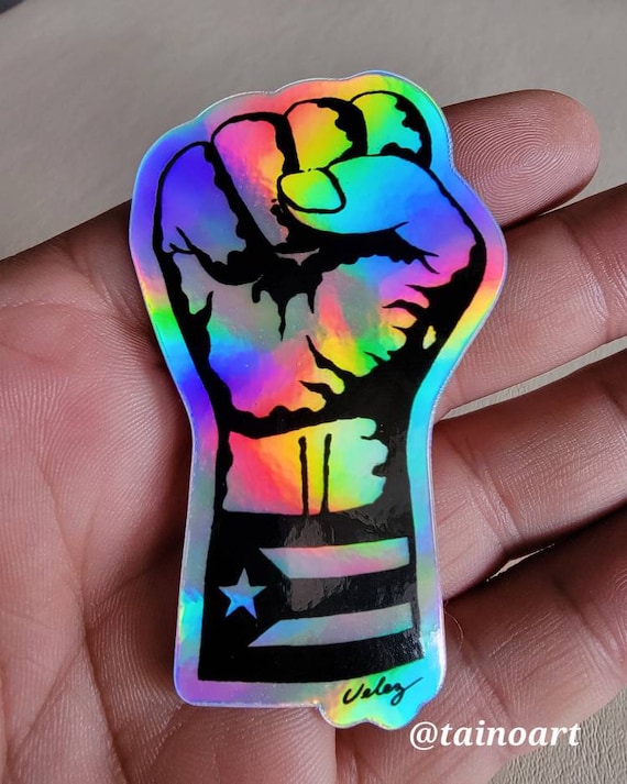 Puerto Rican Resistance Flag & Fist Holographic Sticker | Etsy