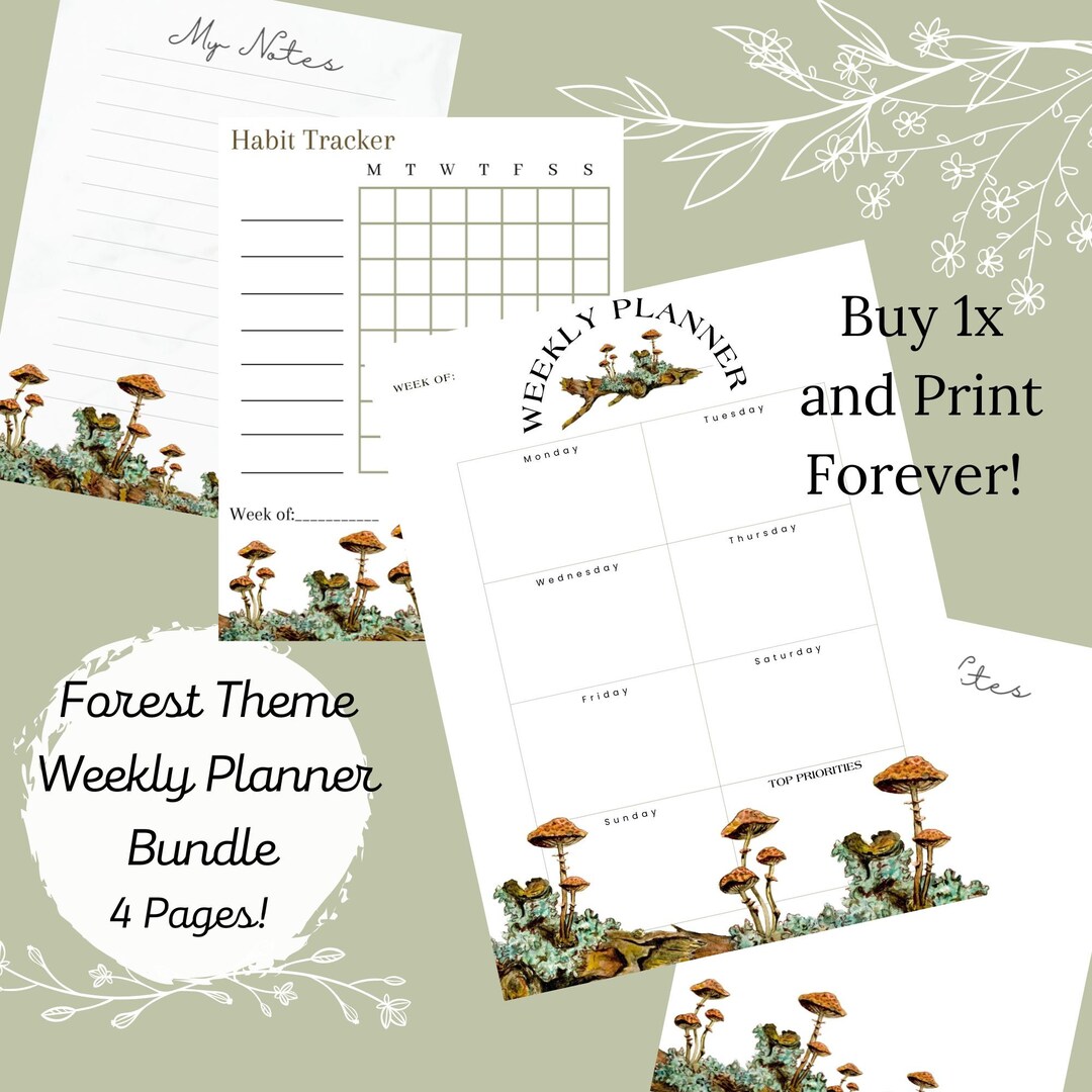 Forest Themed Planner Bundle/mushroom Themed Planner/digital Planner ...