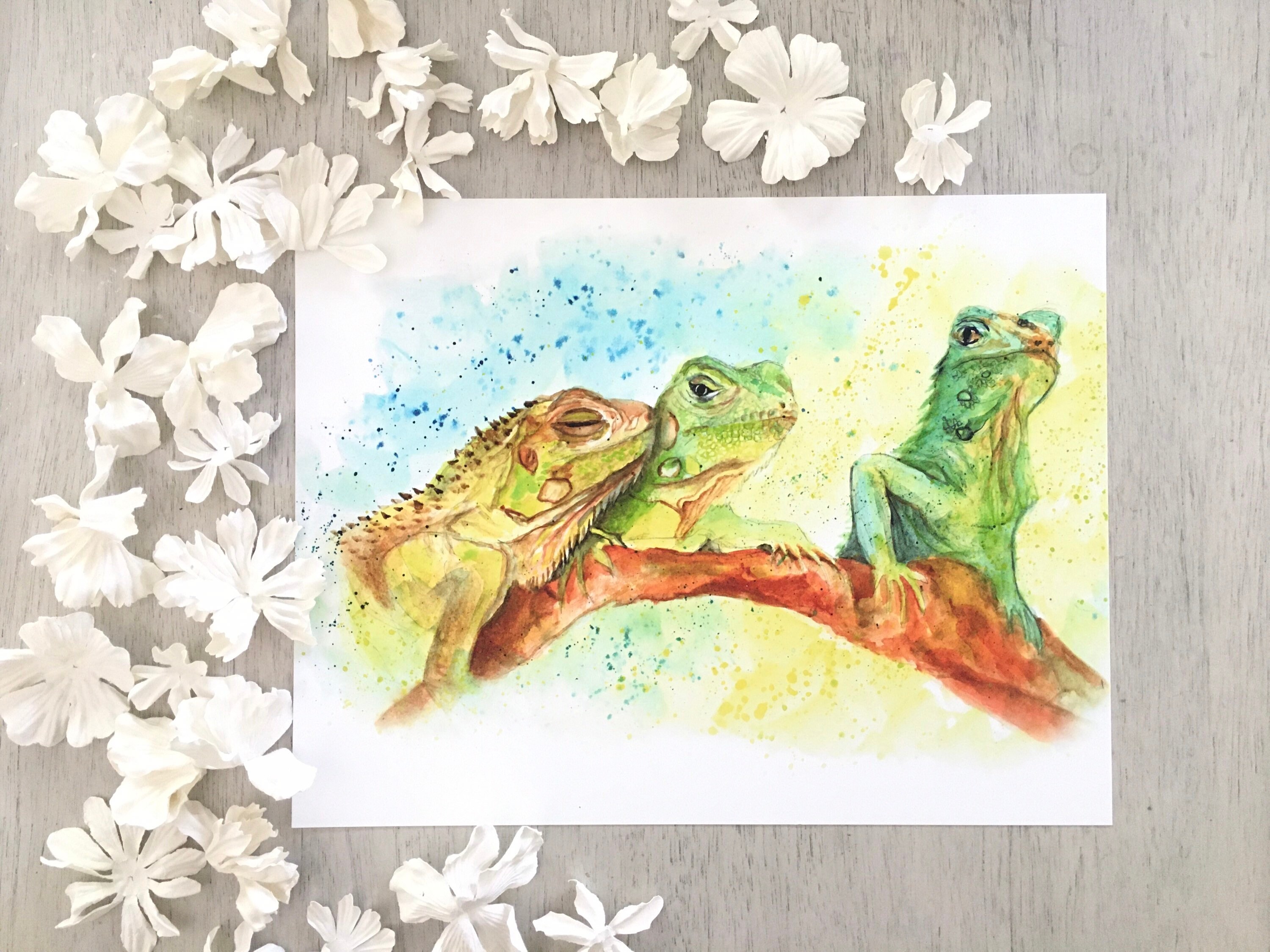 Lizards on Branch Watercolor Painting/art Print/decor/wall Art/gift ...