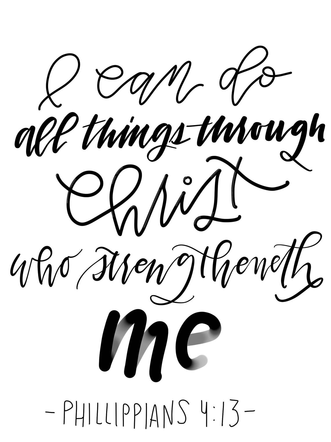 Philippians 4:13- Hand Lettered Bible Scripture Digital Downloadable ...