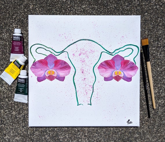 Original Floral Uterus Orchid Acrylic on Canvas 12x12 | Etsy