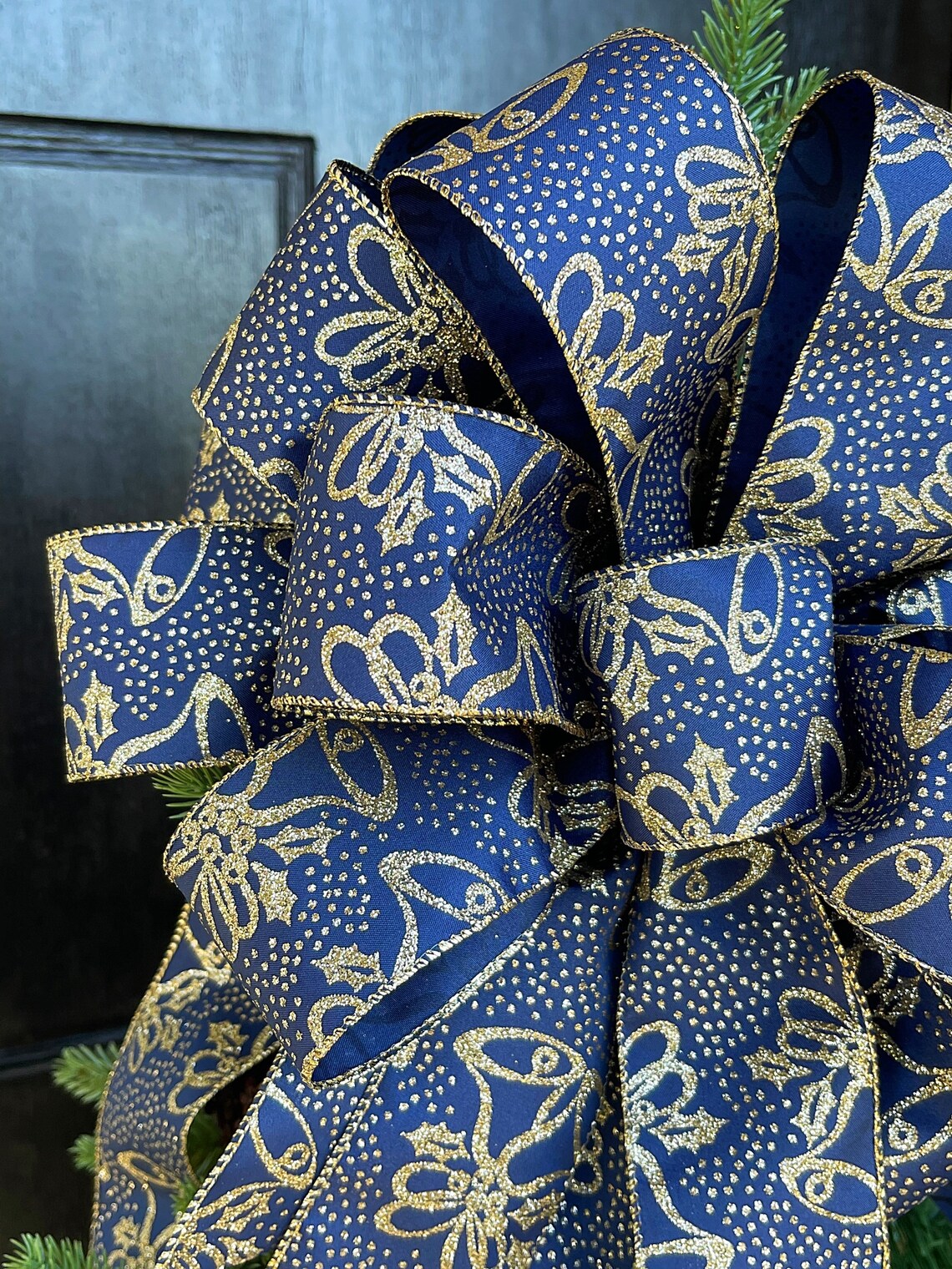 Blue and Gold Christmas Tree Bow Large Christmas Bow Blue - Etsy