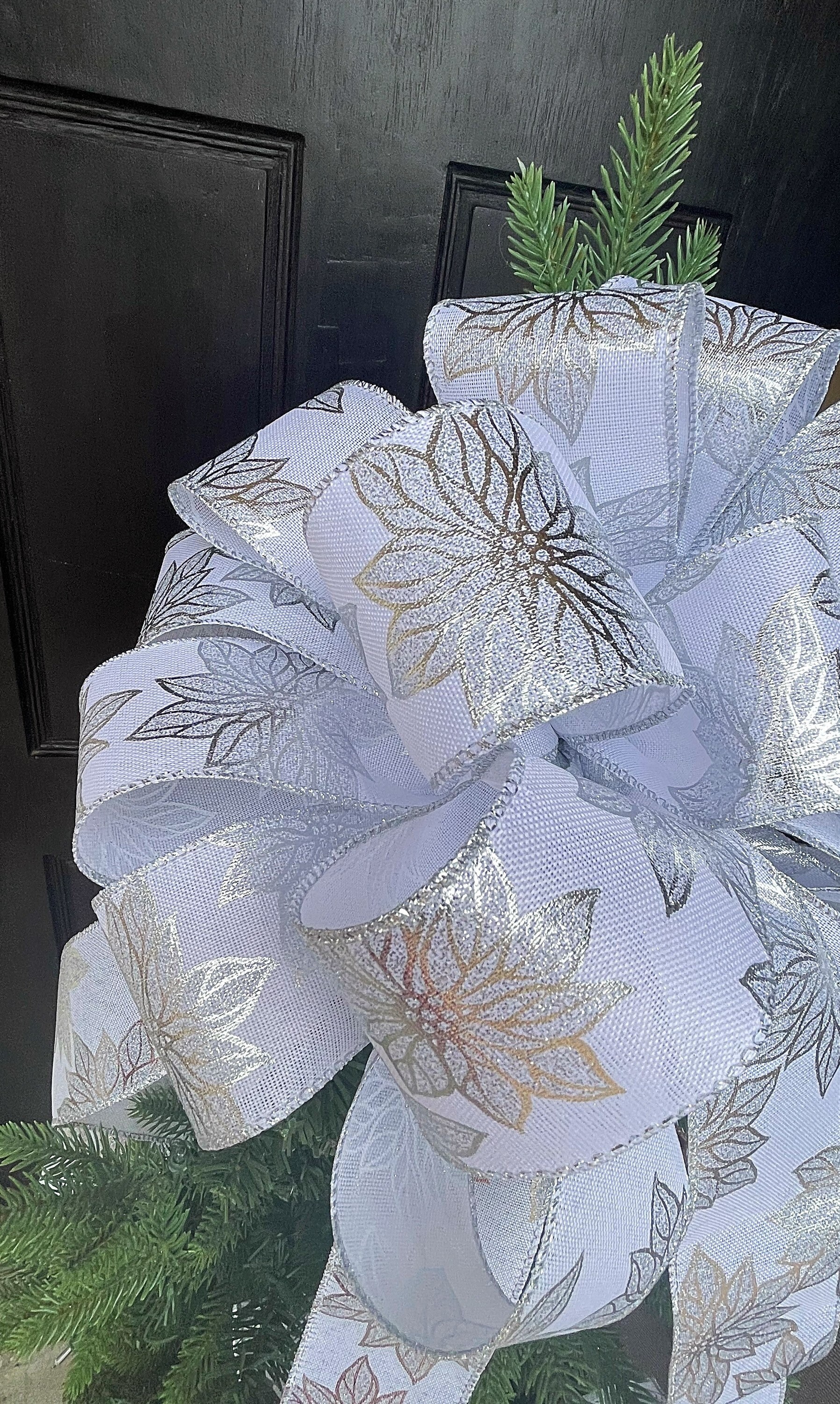 Silver and White Tree Bow White Christmas Bow White Silver - Etsy