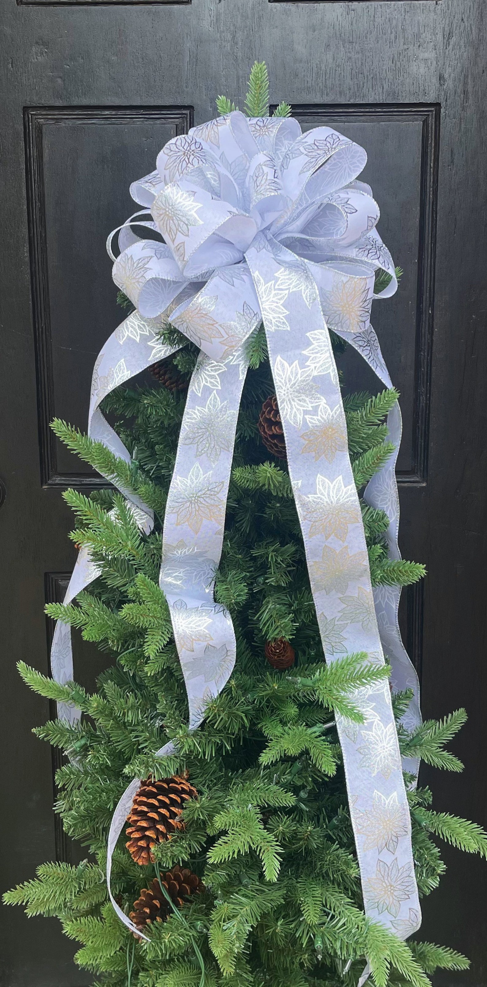 Silver and White Tree Bow White Christmas Bow White Silver - Etsy