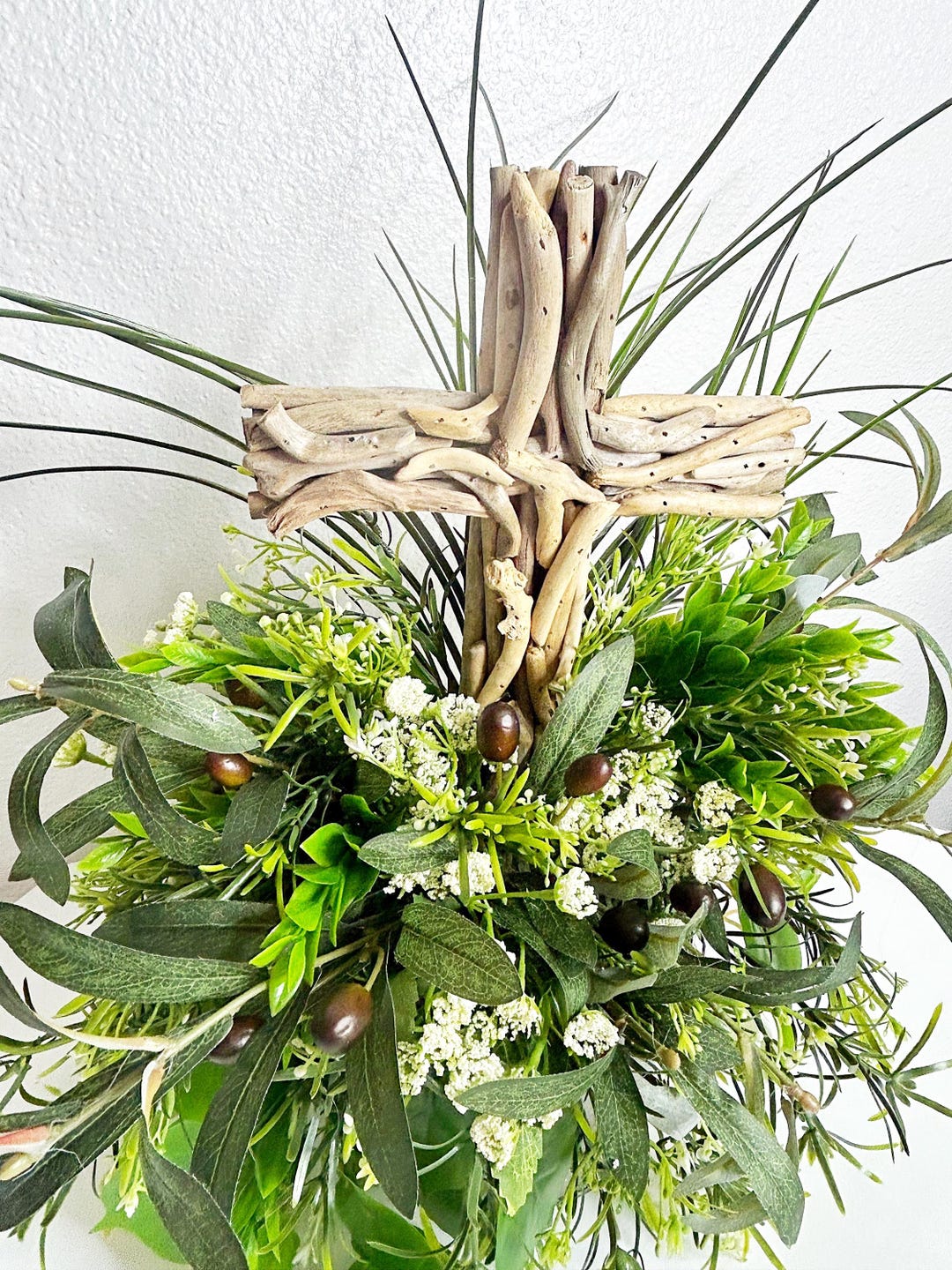 Large Rustic Cross Wreath, Rustic Religious Wreath, Real Touch Hydrangeas Wreath, Rustic Cross ...