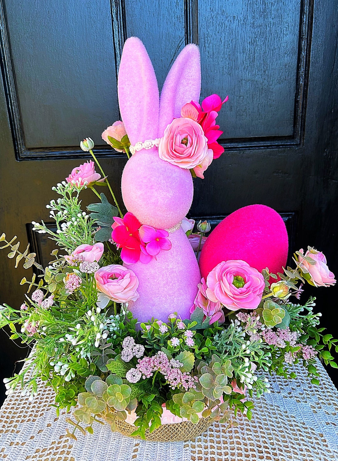 Pink Bunny Centerpiece Pink Spring Arrangement Pink Rabbit Centerpiece ...