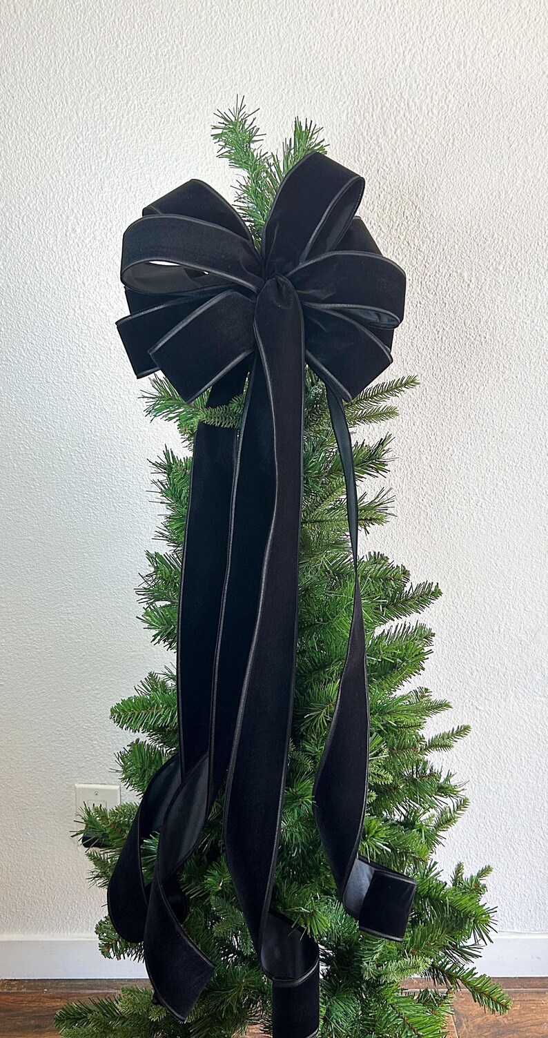 Elegant Black Velvet Tree Topper Bow: Wired Edge Ribbon, 12" Wide for ...