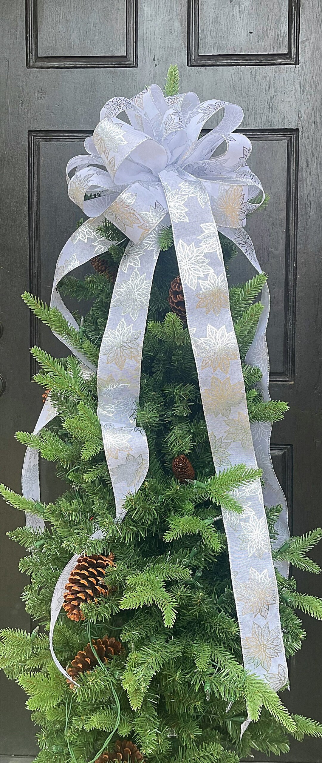 Silver and White Tree Bow White Christmas Bow White Silver - Etsy