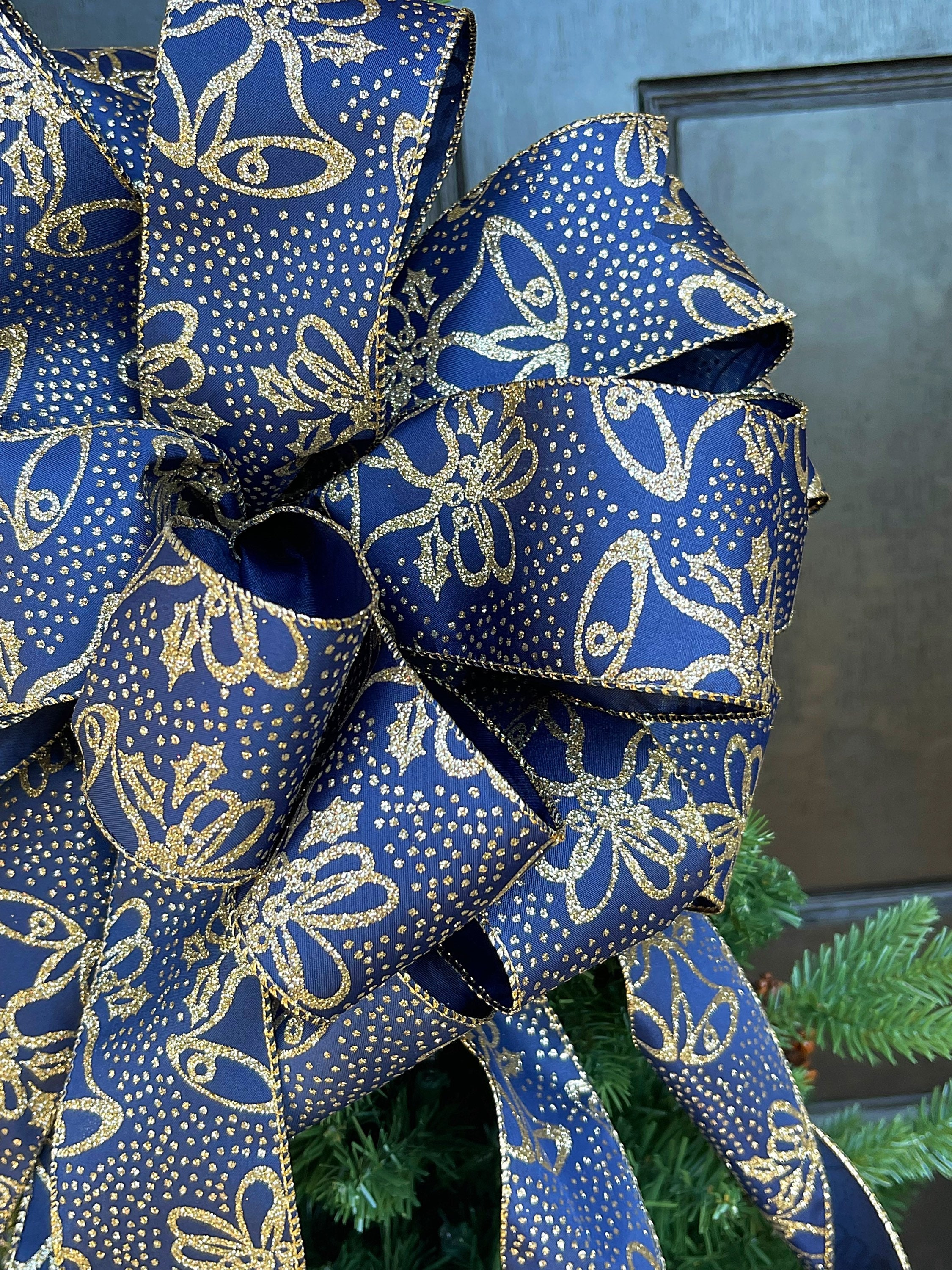 Blue and Gold Christmas Tree Bow Large Christmas Bow Blue - Etsy