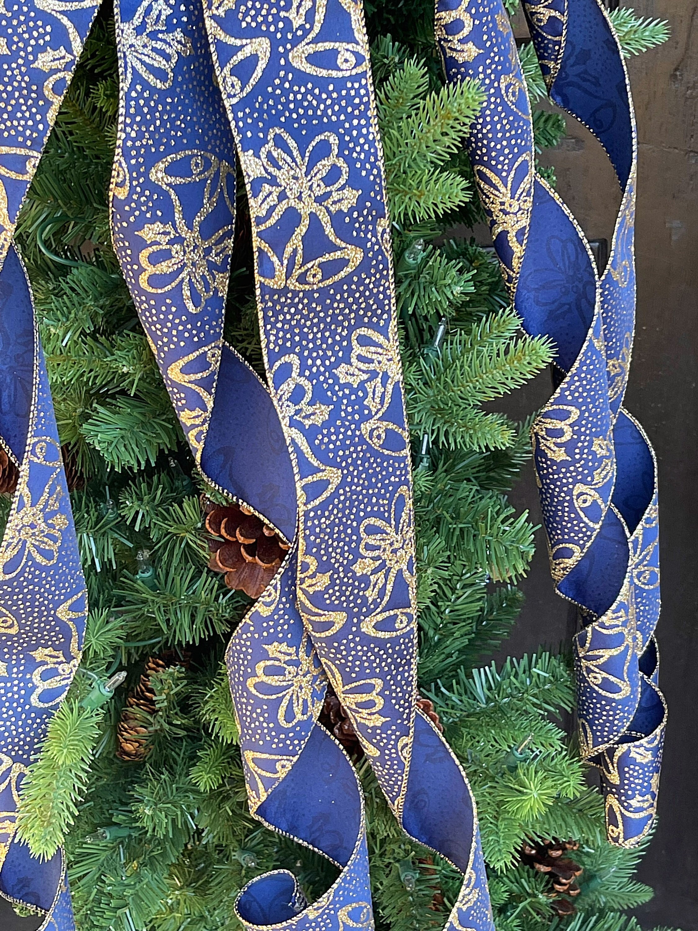 Blue and Gold Christmas Tree Bow Large Christmas Bow Blue - Etsy